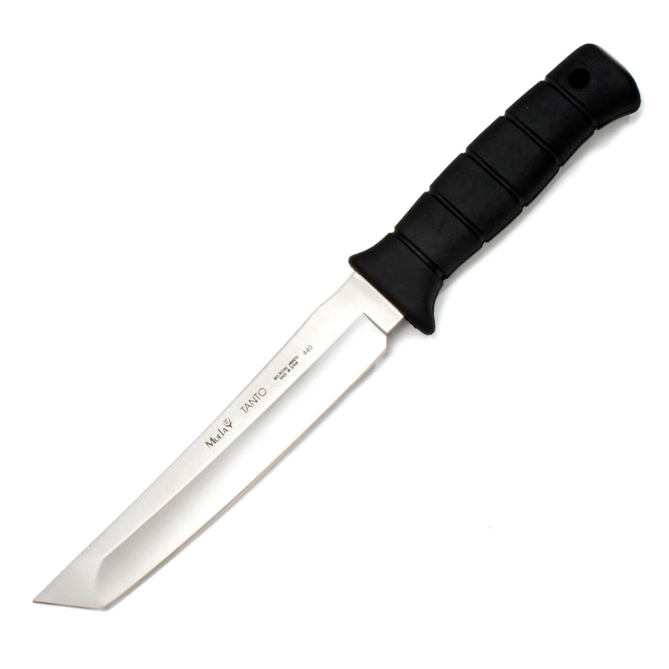 Muela Tanto-19W tactical knife with black rubber handle and satin blade ...
