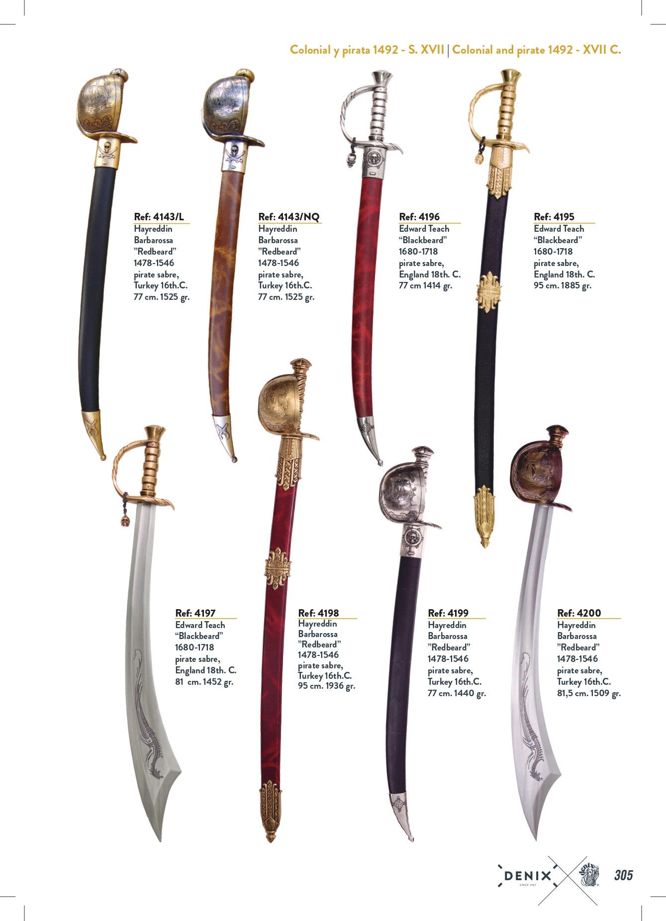 COLONIAL AND PIRATE SWORD 1492-S. XVII Denix - arms antique replicas ...
